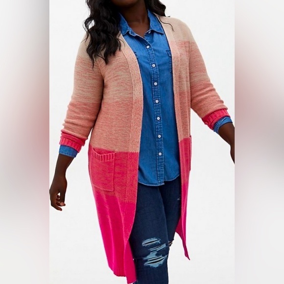 torrid | Sweaters | Torrid Sweater Pink Ombre Striped Duster Long ...